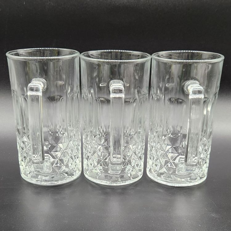 KIG Indonesia Glass Beer Mug Drinkware Diamond Pattern Set of 3