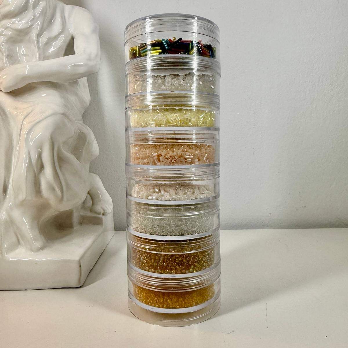 Niknax · Stacking Bead Tower w/8 Sections of Beads Glass & Plastic (2)