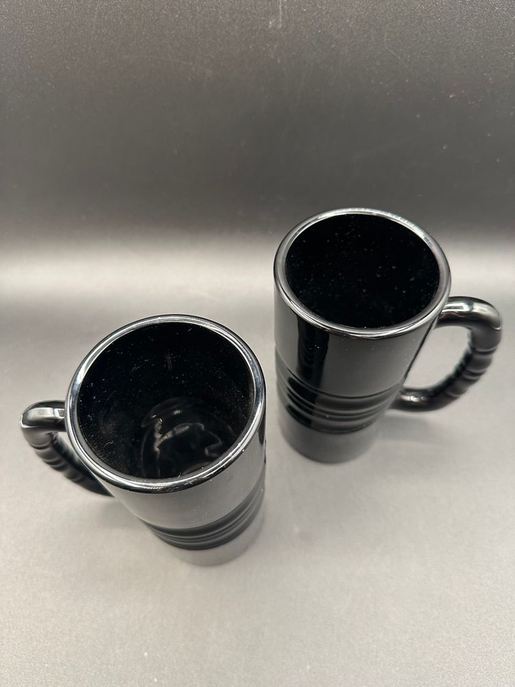 Tiara Glass Black Glass Tall Mugs, Pair