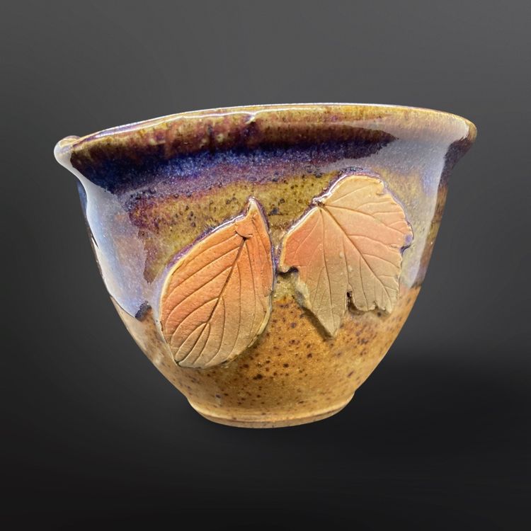 Tom Briney Studio Art Pottery Pitcher Raised Leaf Foliage Design Blue ...