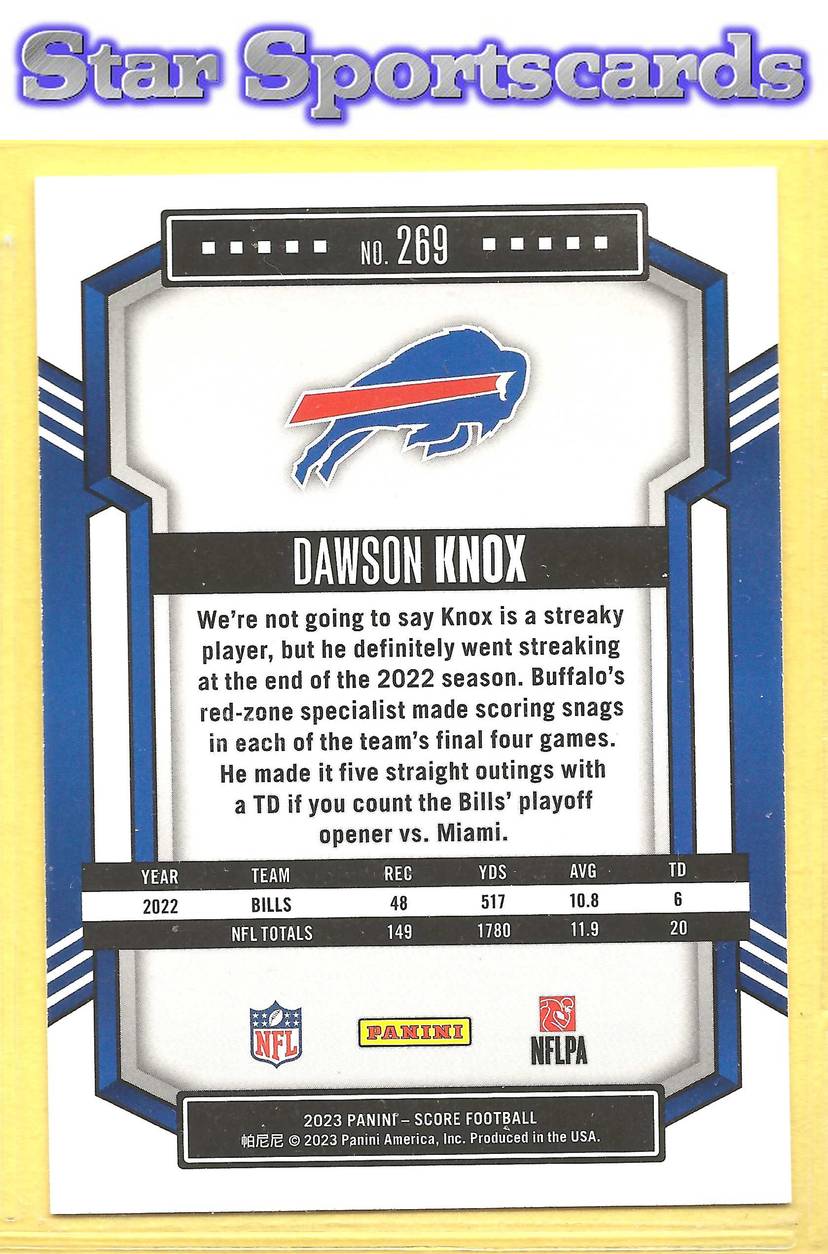 2023 Score #269 Dawson Knox Orange Buffalo Bills