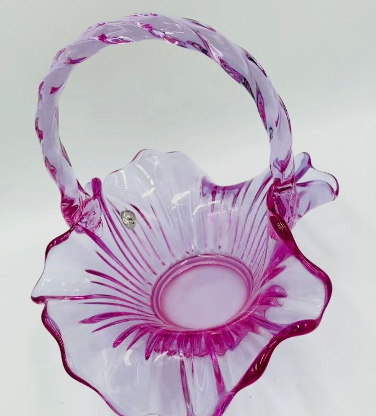 Pretty Pink Fenton 95th Anniversary Basket Art Glass