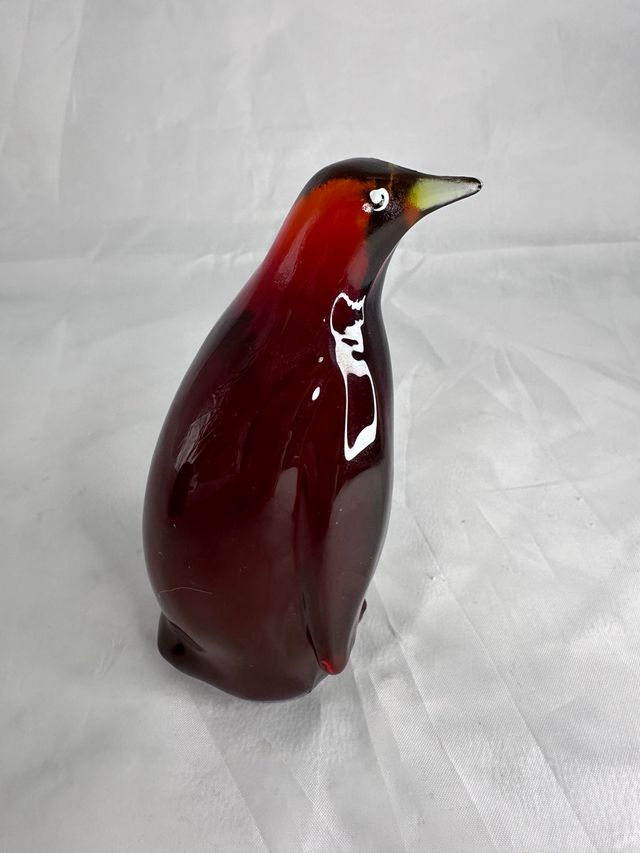 HTF Ruby Red Fenton Art Glass Hand Painted Penguin w/Original Sticker ...