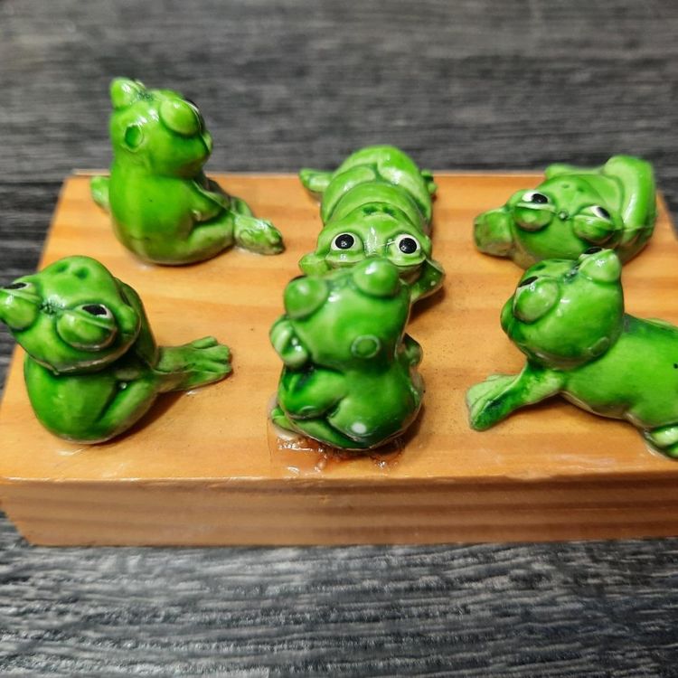 Vintage Puerto Rico Frog Souvenir Mini Frog Figurines on Base