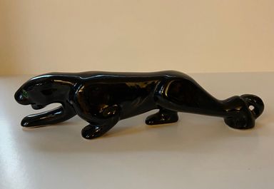 Black Ceramic Panther With Green Rhinestone Eyes 9” X 2”3”