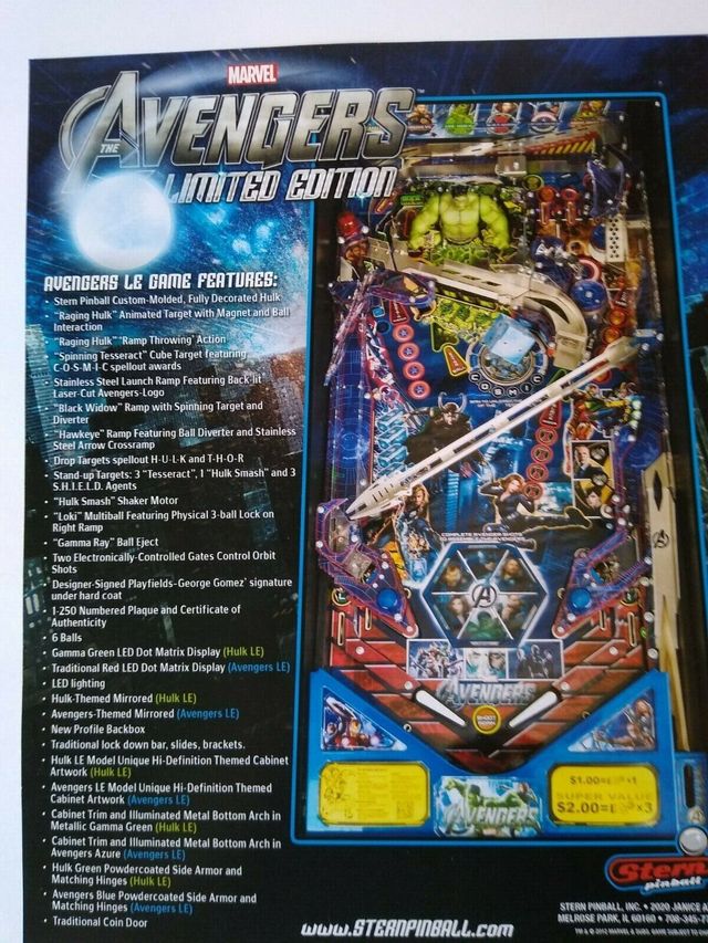 Avengers Pinball FLYER Limited Edition Hulk LE Marvel Comics Superhero ...