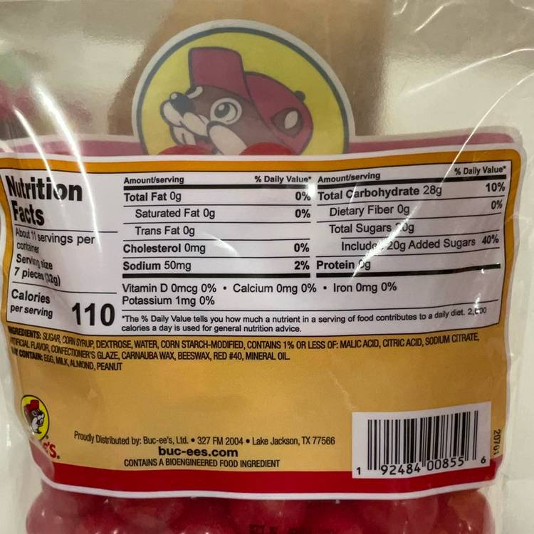 Buc-ee's Cherry Sours Red Candy in a Resealable Bag, 12 Ounces