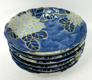 6 Vintage Japanese Blue & White Hydrangea Dishes, Pin Dish, Trinket ...