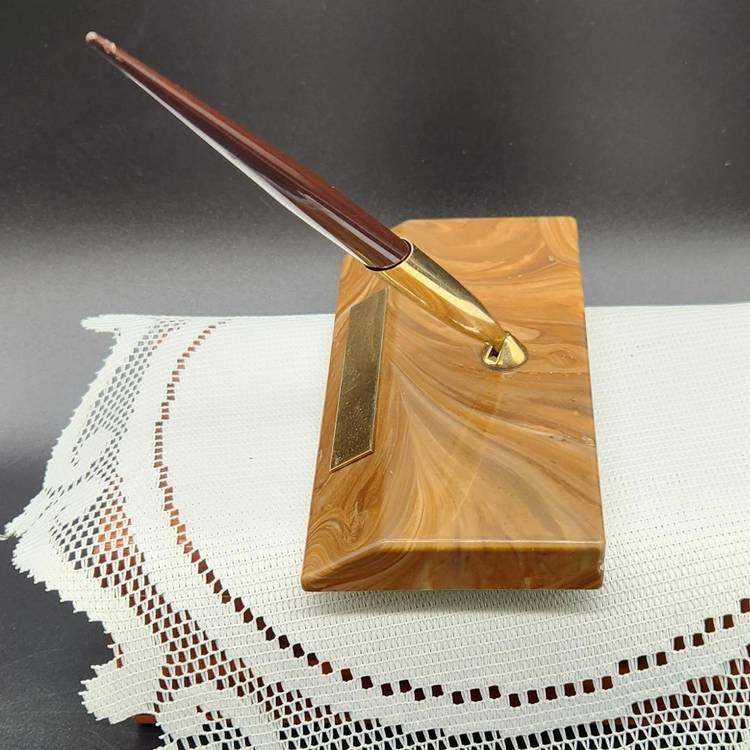 Vintage Sheaffer Faux Marble Fountian Pen Holder with Elegant Gold-Tone ...