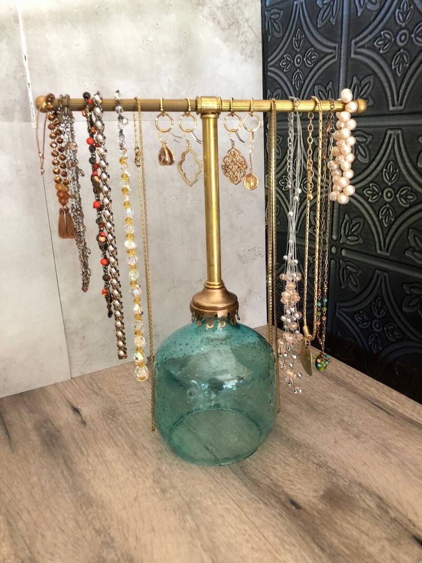 Jewelry holder - repurposed lamp - jewelry stand - Sea Glass - quality ...