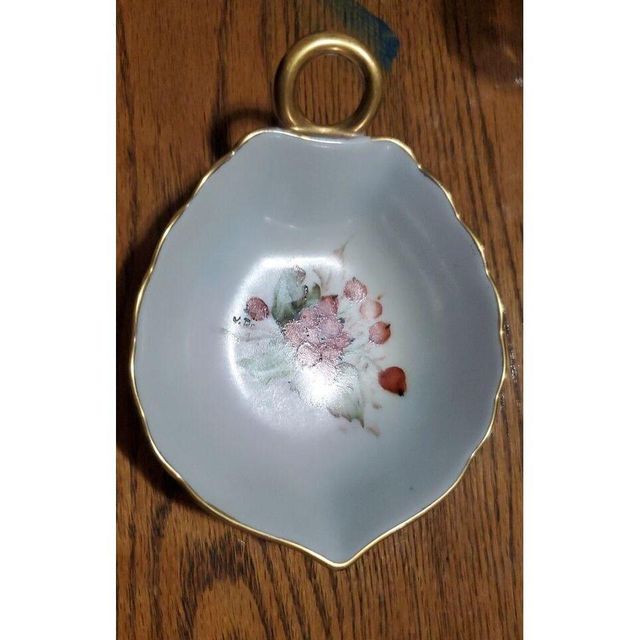 Vintage Floral Porcelain Nappy Dish with Gold Trim