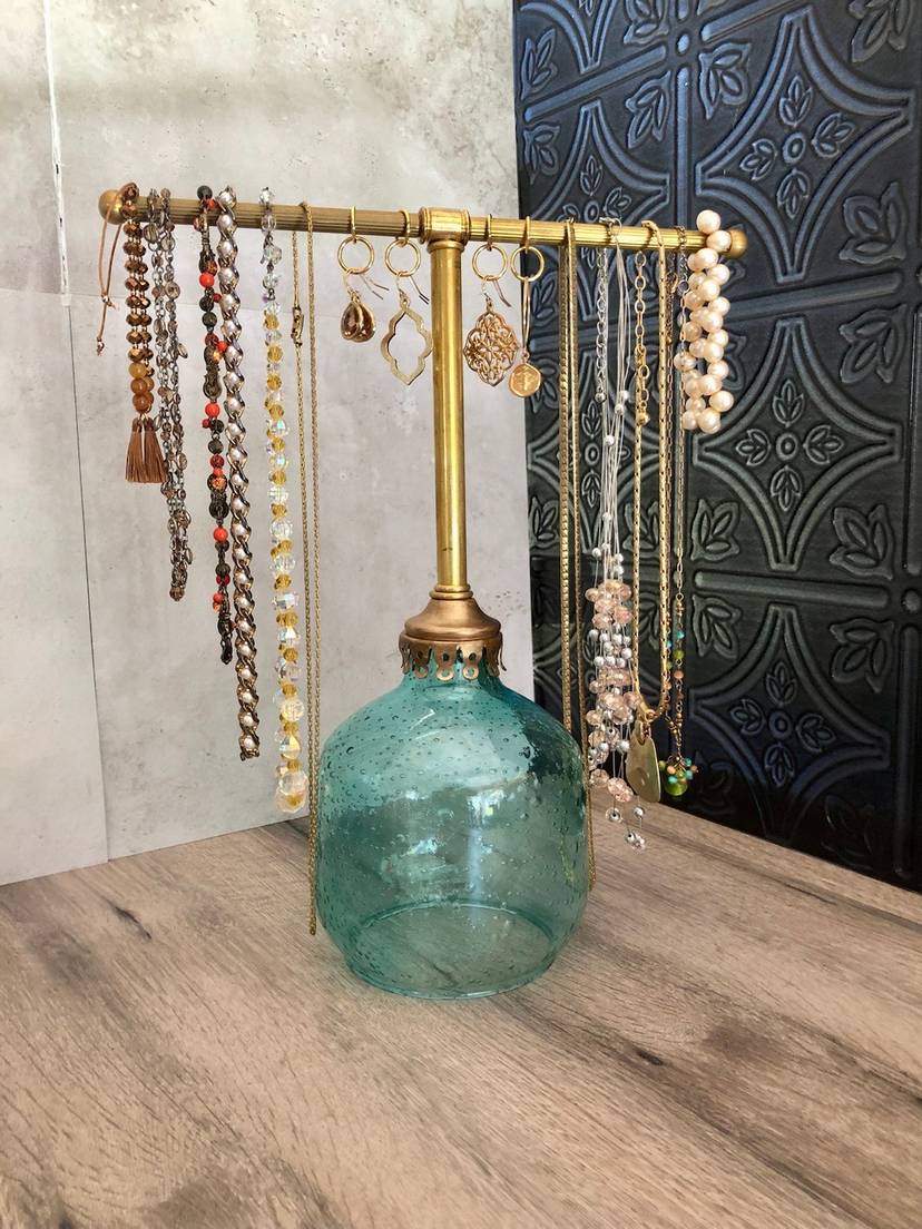 Jewelry holder - repurposed lamp - jewelry stand - Sea Glass - quality ...