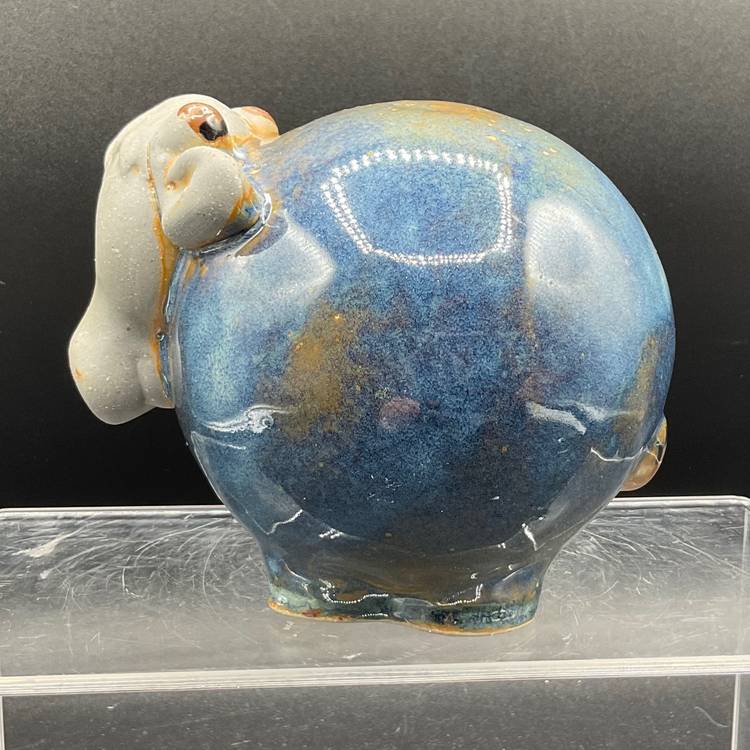 Raku Fat Roly Poly Cow Figure