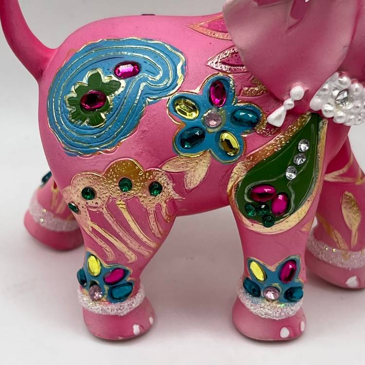 Margaret Le Van Elephant Figurine Pink Embellished “Reach High For Hope”