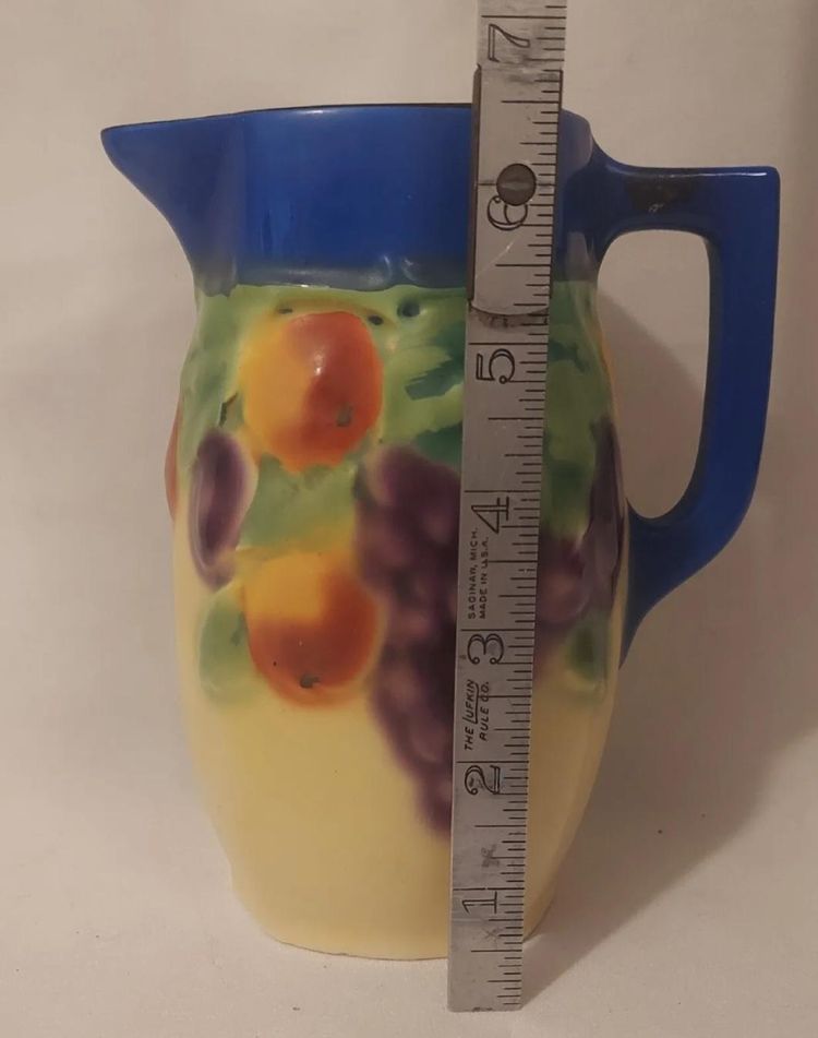 BERN Vintage Czechoslovakia Handpainted Pitcher Blue With Fruit