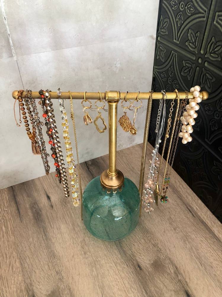 Jewelry holder - repurposed lamp - jewelry stand - Sea Glass - quality ...