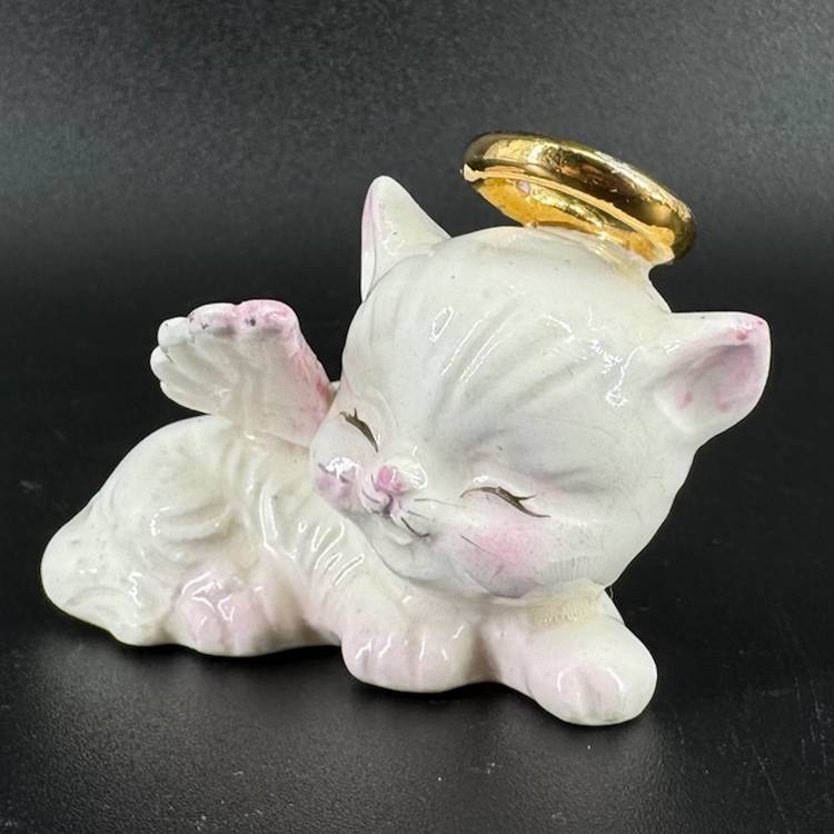 Little Angel Kitten With Halo And Wings Ceramic Japan