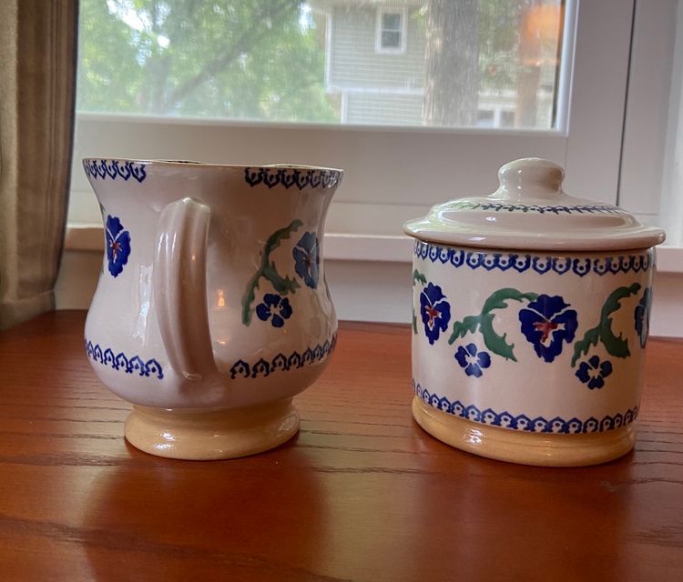 Nicholas Mosse Pottery Ireland-Pansy Pattern Cream 3.75” and Sugar /Jam ...