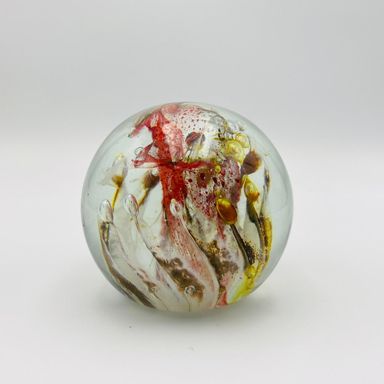 Kerry Glass Ireland Round PAPERWEIGHT MultiColor Shooting BUBBLES & Swirls