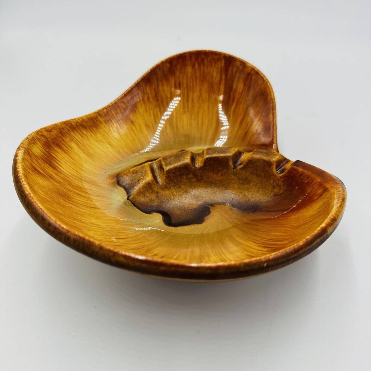 Niknax · Mcm Haeger Art Pottery 2115 Ashtray Drip Orange Glazed 8in Vintage
