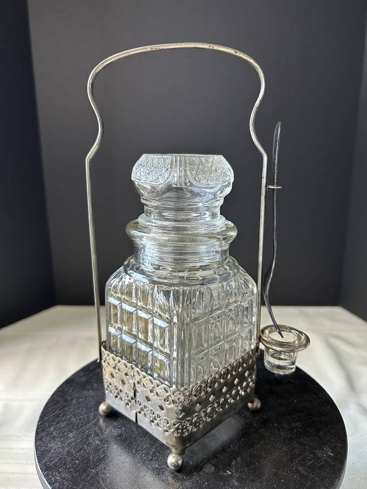 Unique Vintage Sheffield Glass Pickle Jar - Holder, Fork, Drip Cup