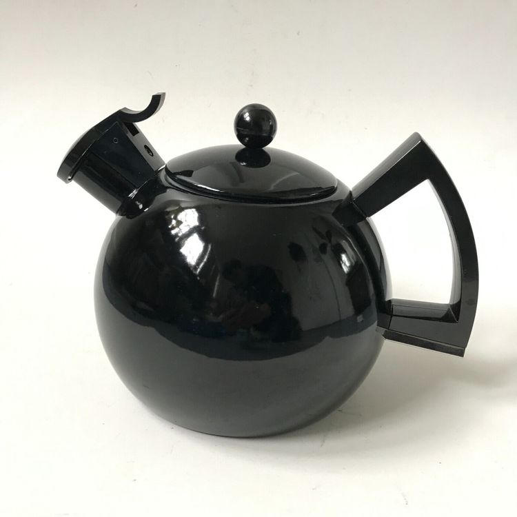 Vintage COPCO Black Post Modern Deco Enamel Whistling Tea Kettle with ...