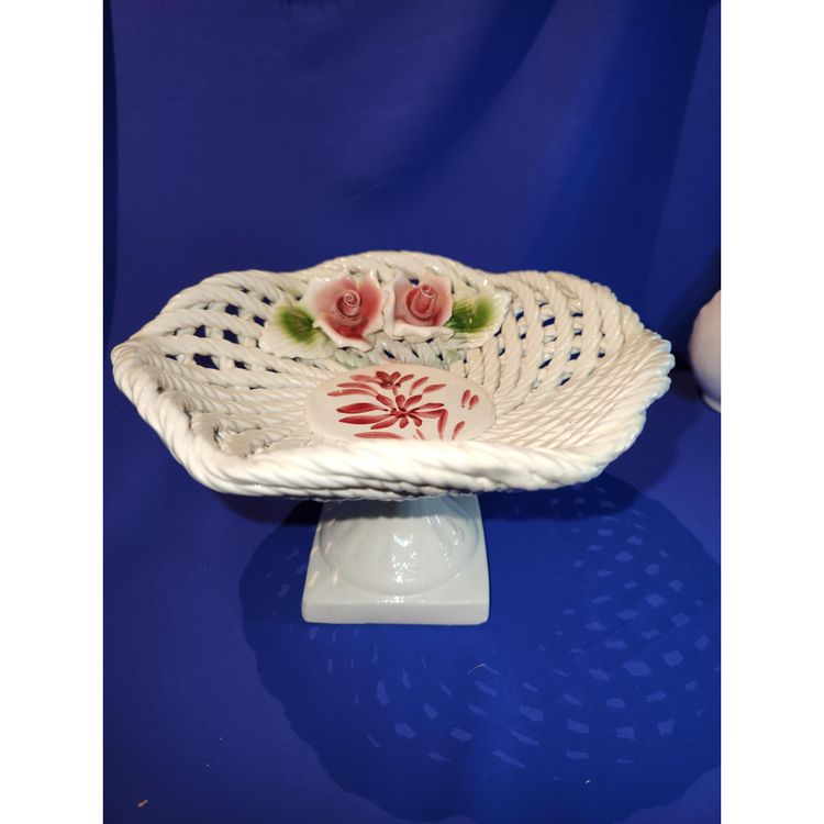 Capodimonte Porcelain Floral Pedestal Compote Bowl - Italy
