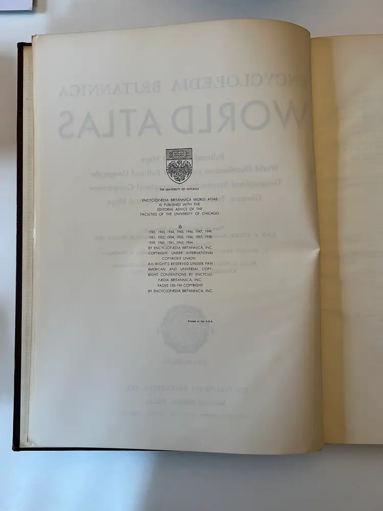 1964 World Atlas Encyclopedia Britannica Oversized Book Full Color