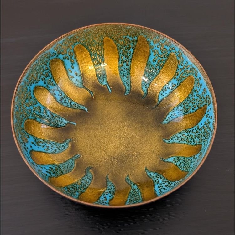Vintage Maggie Howe 4.5" MCM Enamel on Copper Sun Burst Bowl Trinket ...
