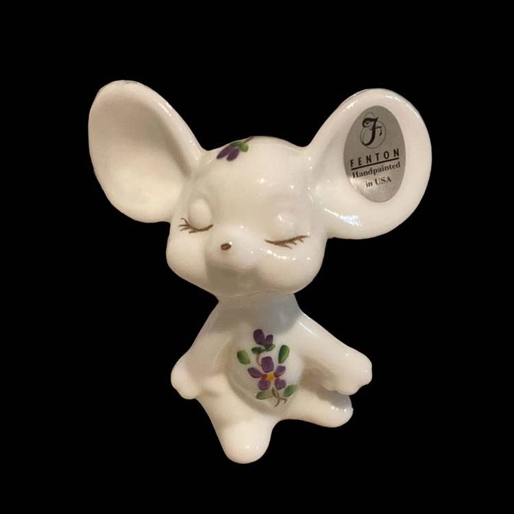 FENTON Adorable Mouse Hand Painted/Signed Violets In The Snow White ...