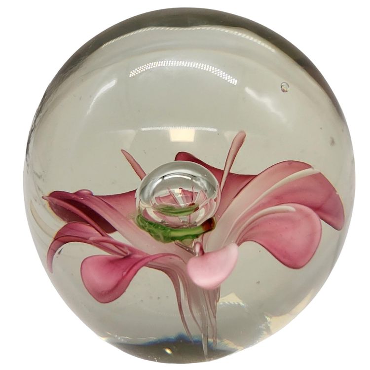 Dynasty Gallery Heirloom Collection Art Glass Paperweight Pink Floral