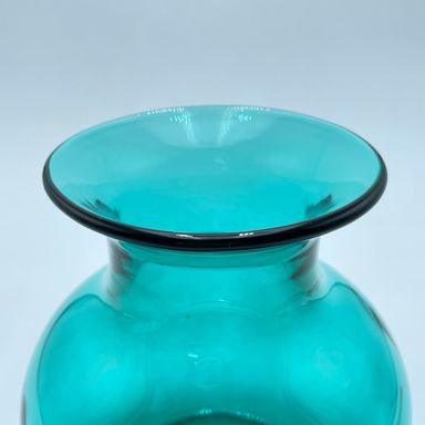 Vintage Blenko Glass #8713 Hand Blown Teal Vase Urn Home Decor