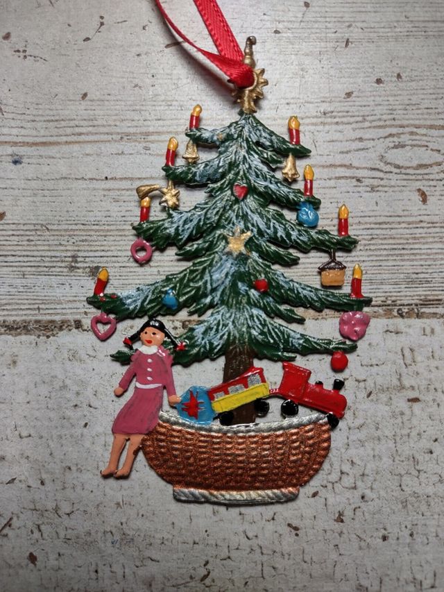 3 Vintage German Pewter Hand Painted Christmas Tree Ornaments Presents ...