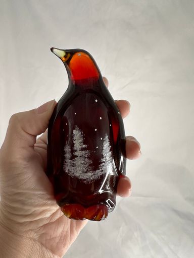 HTF Ruby Red Fenton Art Glass Hand Painted Penguin w/Original Sticker ...