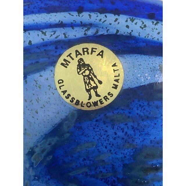 Vintage MTARFA Malta Glassblowers 6" Blue Gold Art Glass Dish Signed ...