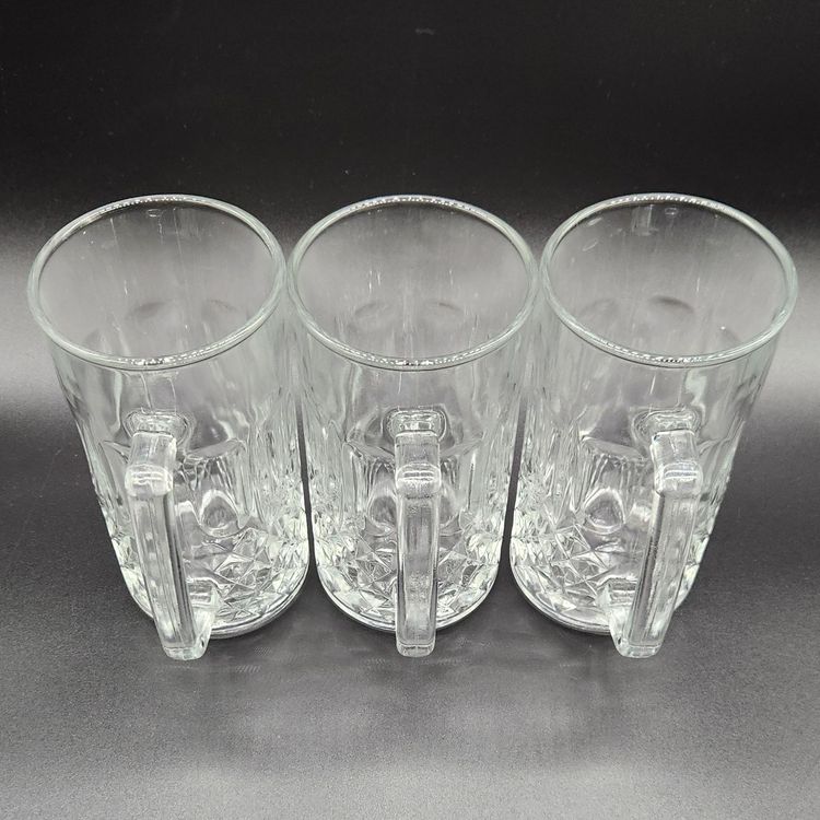 KIG Indonesia Glass Beer Mug Drinkware Diamond Pattern Set of 3