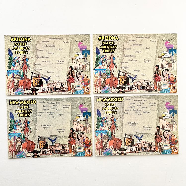 Arizona State Map Native American Tribes Postcards Vtg 1980s Cultural ...