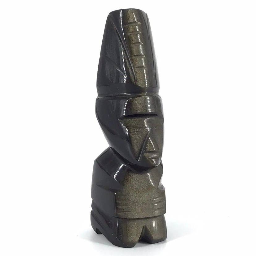Obsidian Stone Carved Idol Figure Mayan Aztec Incan Golden Sheen ...