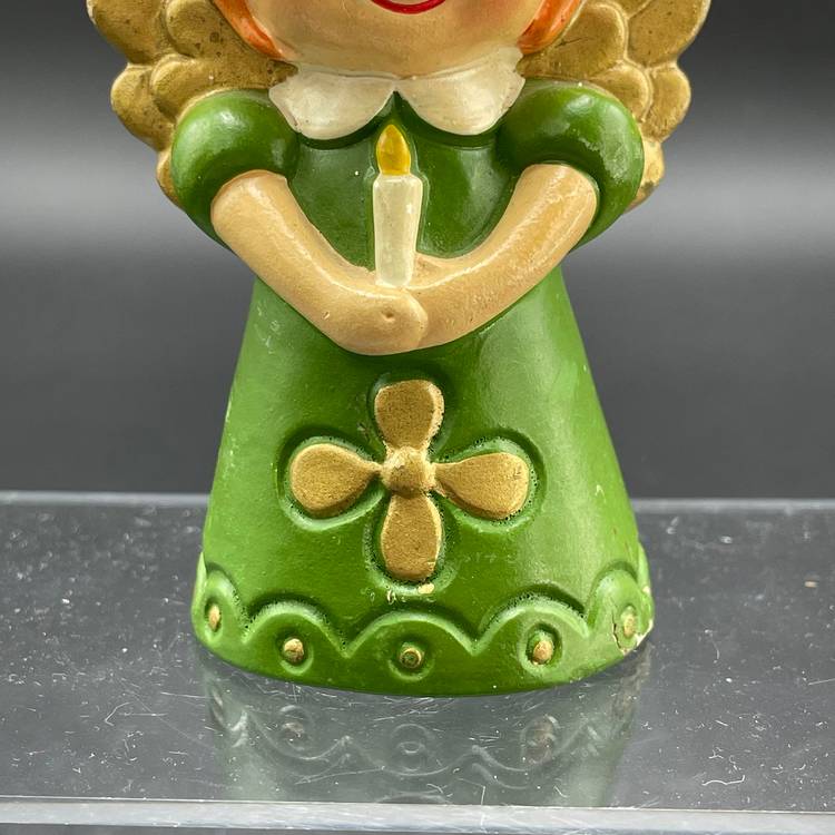 Wolin Green Chalkware Angel Holding Candle Hanging Christmas Ornament ...