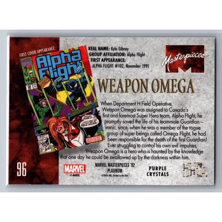 Weapon Omega 2024 Marvel Masterpieces'92 Platinum #96 Purple Crystals