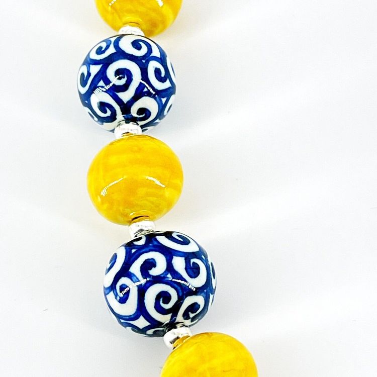 Authentic Italian Ceramic Ball 20” Necklace Hand Painted Sicilian Beads ...