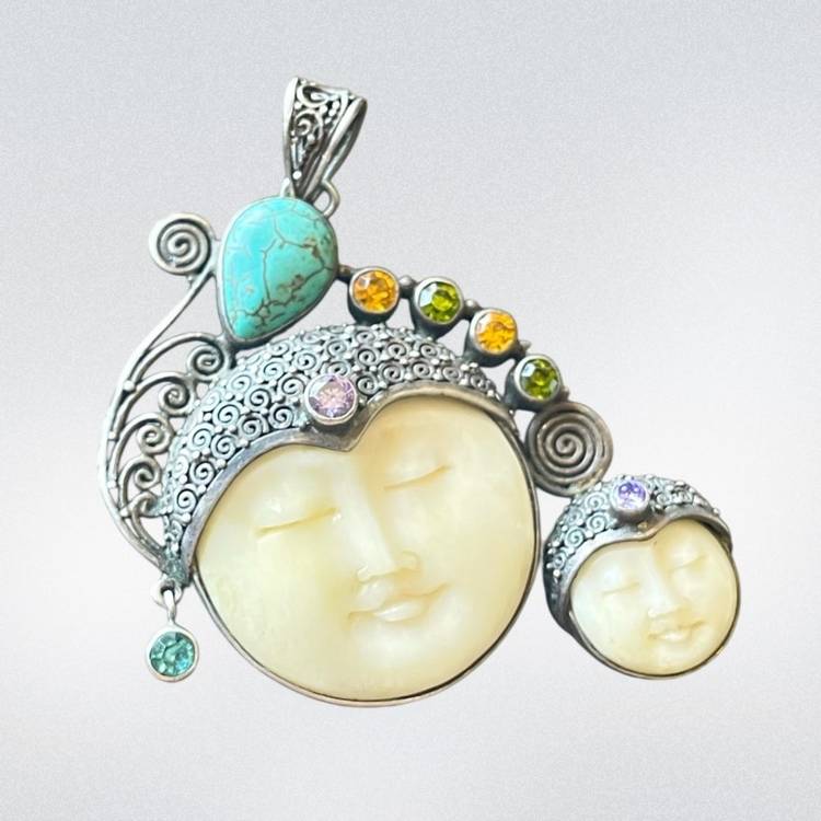 Sajen Multi Gemstone Moon Goddess Pendant Sterling Silver 925