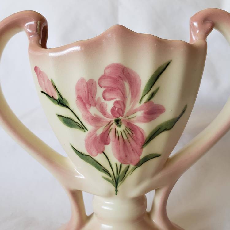 Ceramic Vase Trophy Shape Camark Floral Pink Peach USA Double Handle 7¼ ...