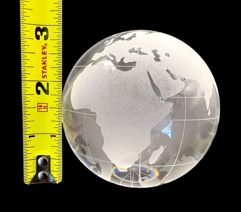World Globe Earth Map Paperweight Clear & Frosted Glass Crystal 3”