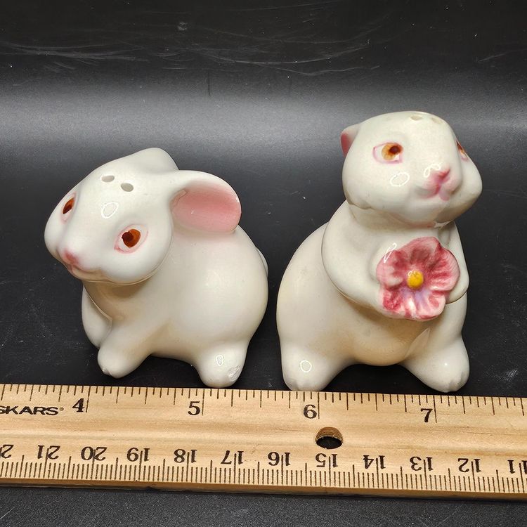 Vintage Avon Bunny Rabbit Salt And Pepper Shakers Pink Flowers Adorable ...