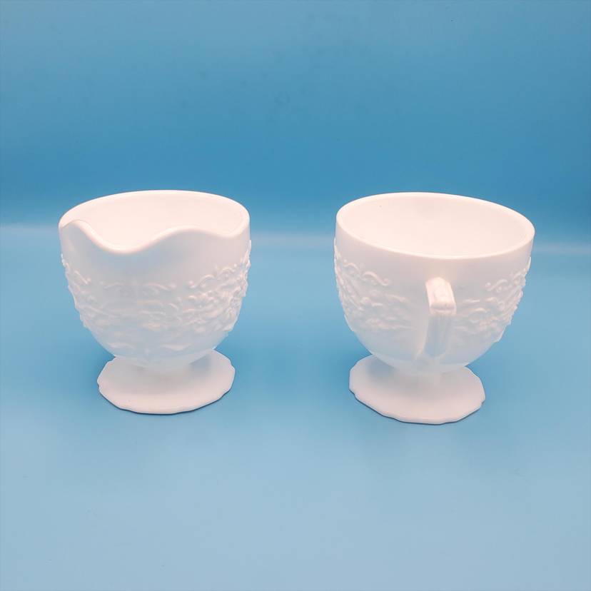 Vintage Indiana Milk Glass, Orange Blossom Pattern Pedestaled Open ...