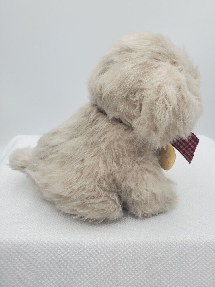 Vintage Commonwealth Plush Off-White Shaggy Sitting Dog Stuffed Animal 11"