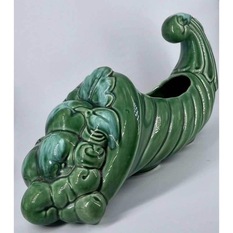 Vintage Large Cornucopia Planter Thanksgiving Centerpiece Green with ...