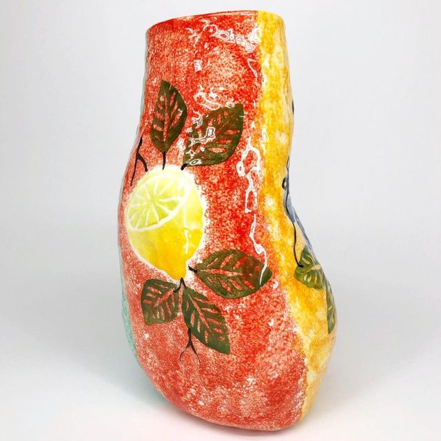 Ancora Italy Pottery Squeeze Pitcher Hand Painted Ceramic Fruit ...