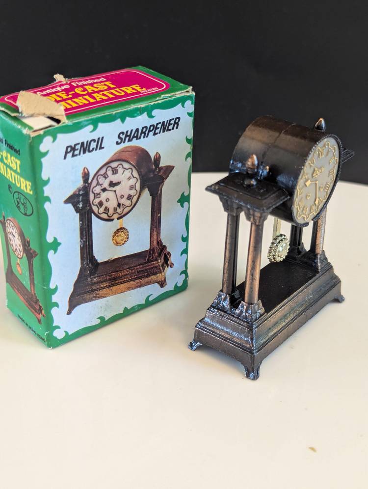 Vintage Grandfather Clock Pencil Sharpener, Miniature Desk Decor
